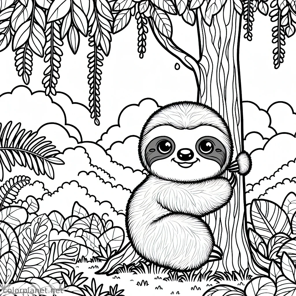 Baby Sloth Hugging Tree Coloring Page - ColorPlanet