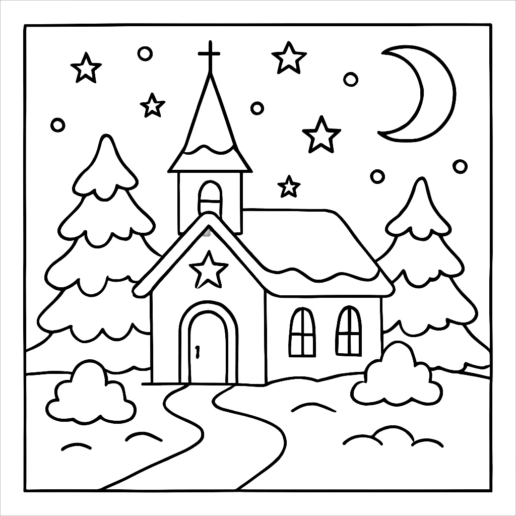 Snowy Christmas Church Coloring Page – Free Printable - ColorPlanet