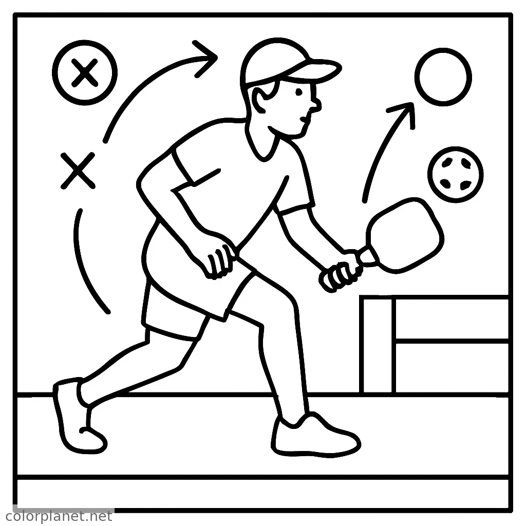 Pickleball Athlete Tactical Diagram Coloring Page - ColorPlanet